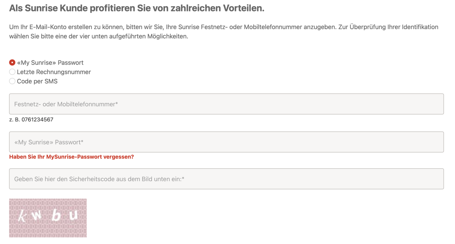 Login bei mip.sunrise.ch mit Hispeed Adresse / Passwort…